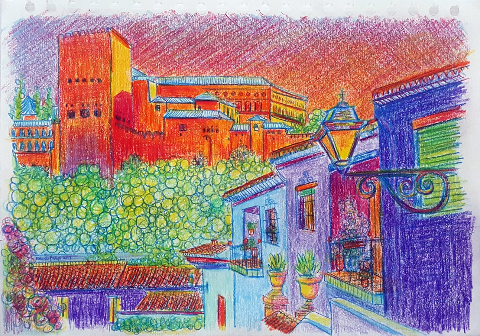 Original Drawing Alhambra Granada Original Artwork Alhambra | Etsy