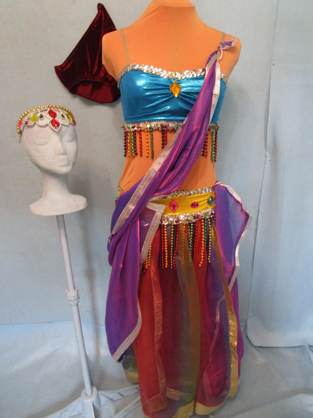 BELLY DANCE COSTUME Medium Adult Girl Arabian Princess Jasmine Aladdin ...
