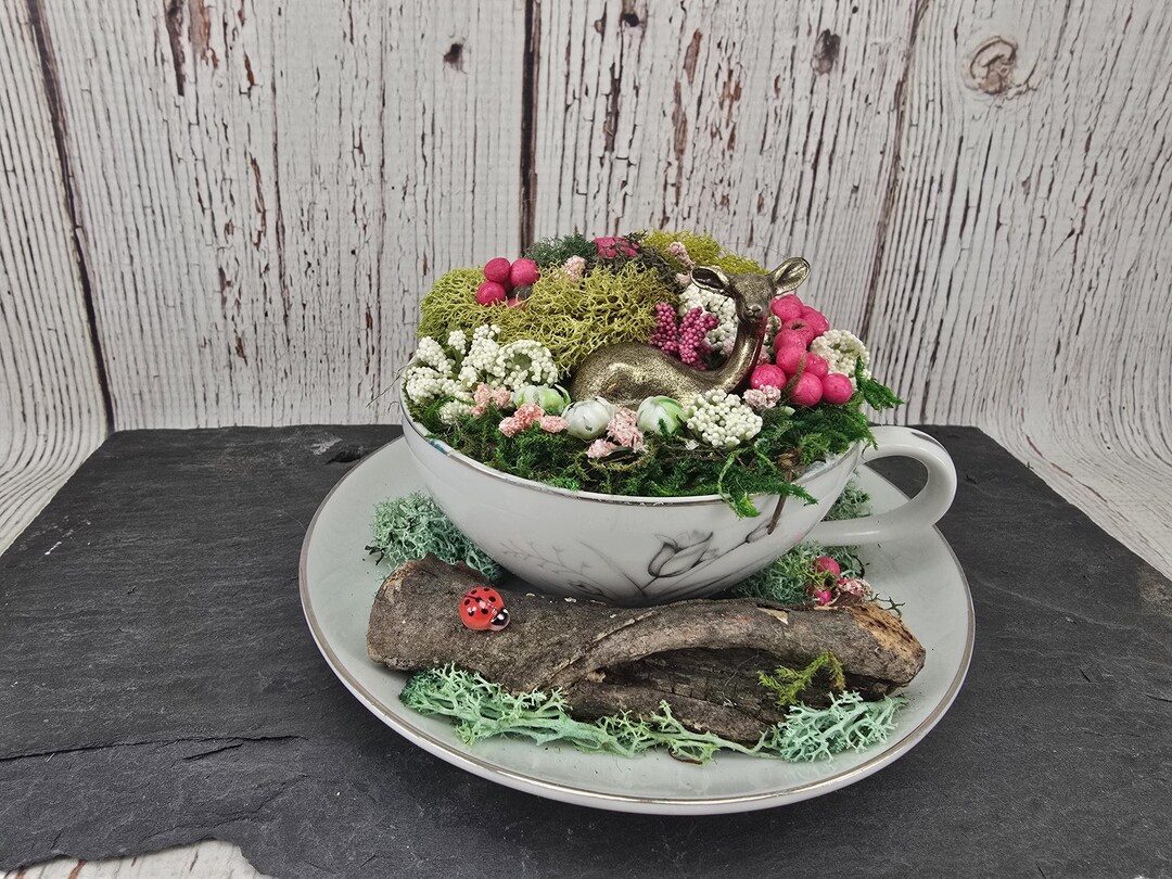 Miniature Deer Teacup Scene, Cottage Core Decor, Goblin Core Decor ...