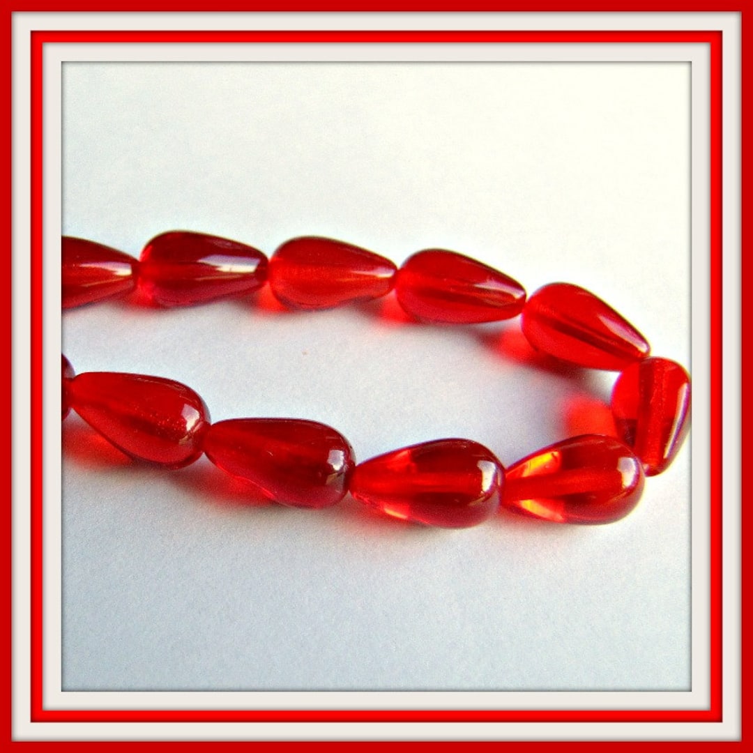 Red Tear Drop Glass Beads, Fire Polished Beads, Red Beads, Preciosa, 20 ...