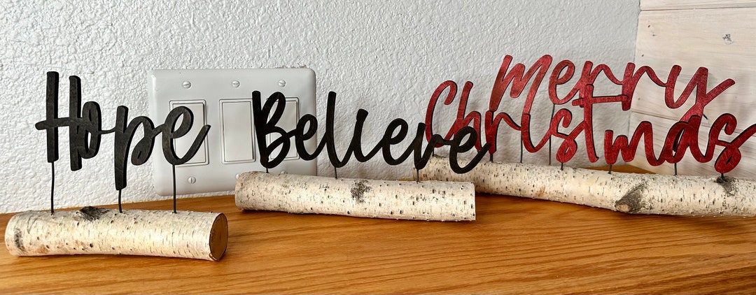 Rustic Christmas Tabletop Sign, Merry Christmas, Hope, Believe on Birch ...