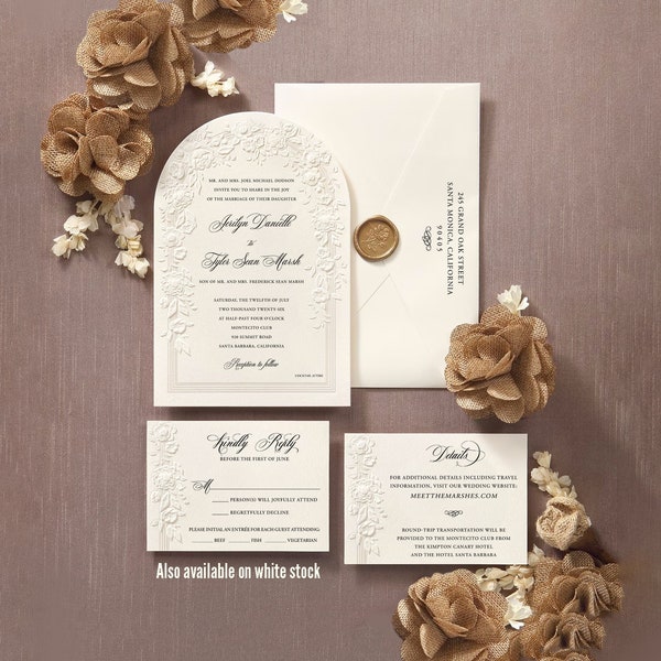 Floral Blind Embossed Wedding Invitation - Etsy