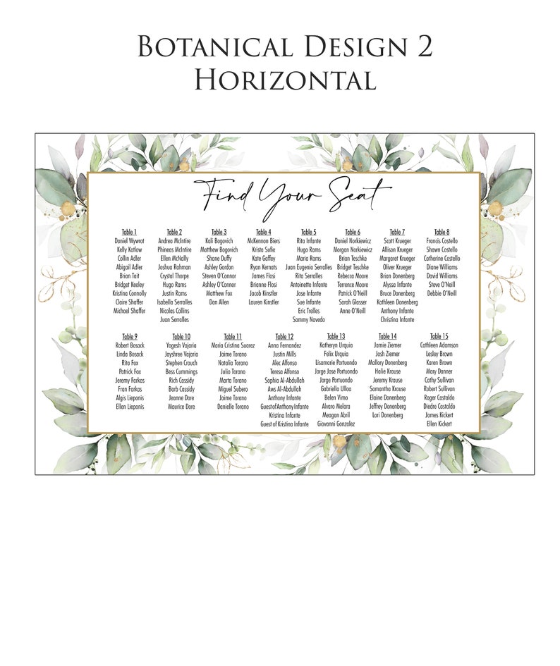 Wedding Table Chart Seat Assignment Sign PRINTED NOT DIGITAL - Etsy