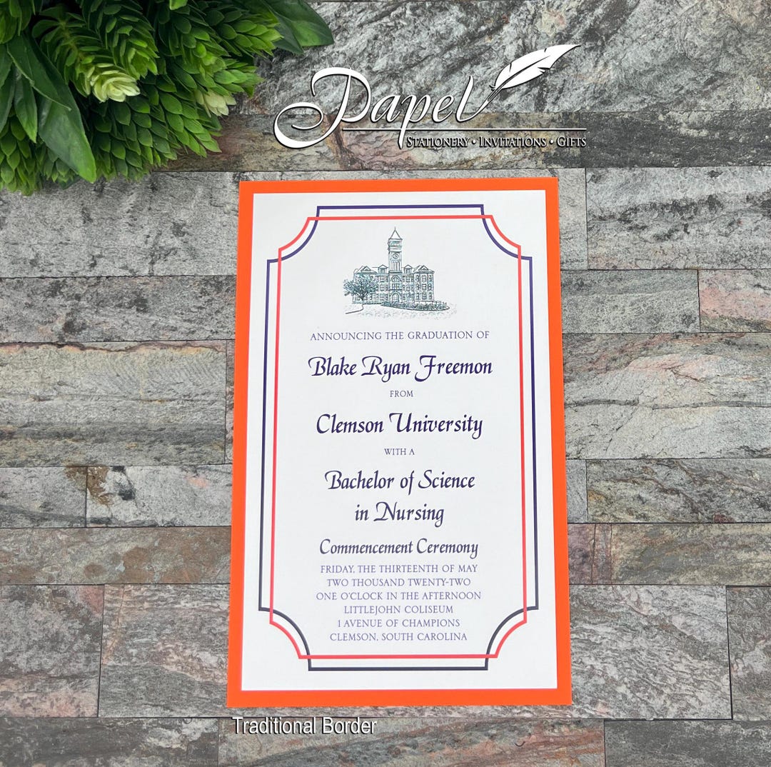 Clemson University Graduation Invitation: Tillman Hall Sketch - Etsy