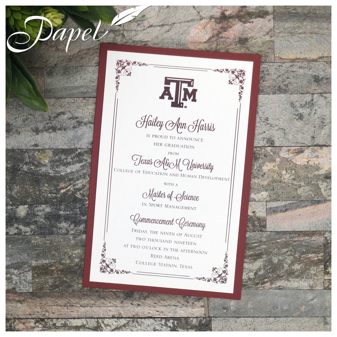 Texas A&M Graduation Invitation: Custom Announcement Card - Etsy