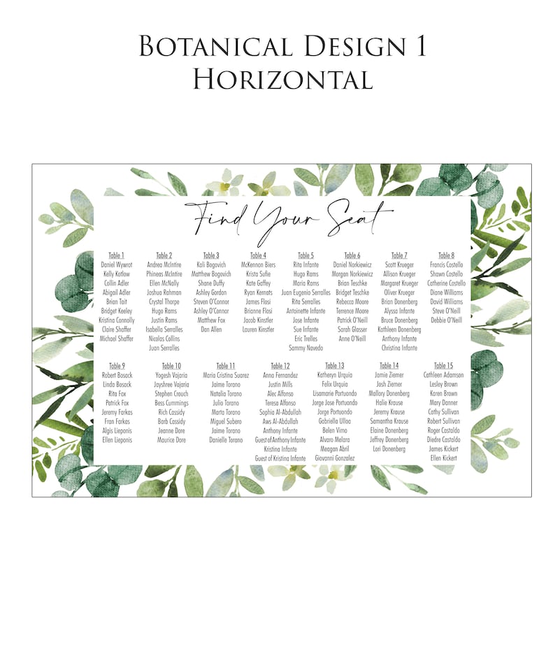 Wedding Table Chart Seat Assignment Sign PRINTED NOT DIGITAL - Etsy