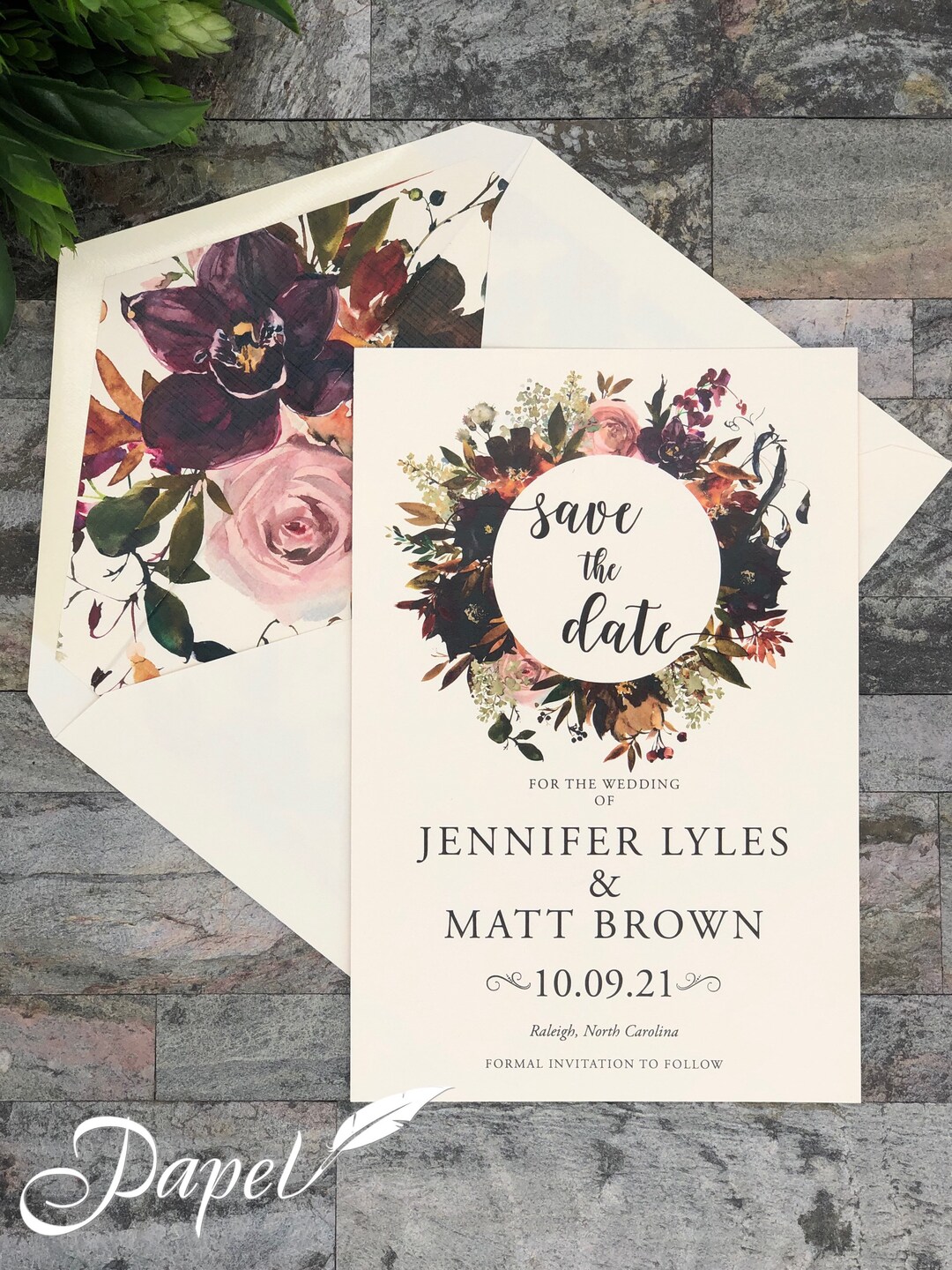 Fall Floral Save the Date, Autumn Wedding Invitation, Burgundy, Blush ...