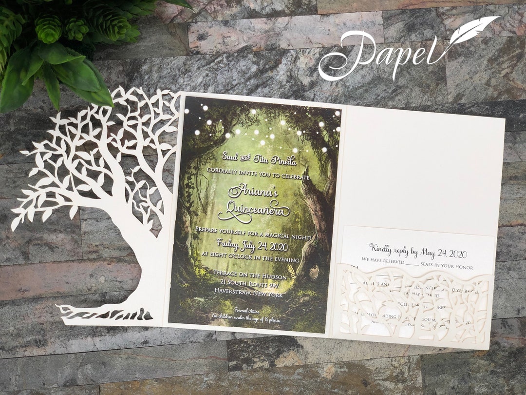 Laser Cut Tree Wedding Invitations: Enchanted Forest Quinceañera - Etsy
