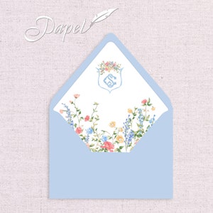 Floral Wedding Invitations: Blue Envelopes, Romantic Garden Design - Etsy
