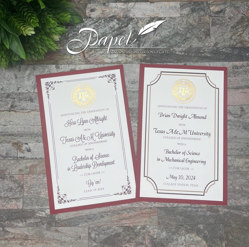 Texas A&M Graduation Invitation: Foil College Announcement - Etsy
