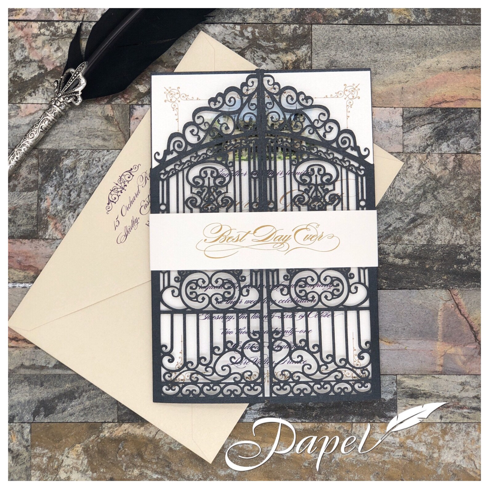 Retro Iron Gate Laser Cut Wedding Invitations Pocket Wedding - Etsy
