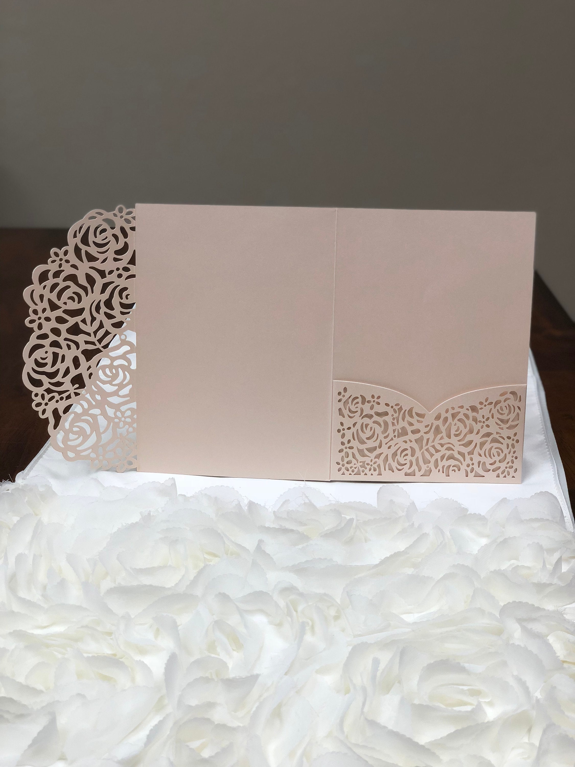 Laser Cut Wedding Invitation Pocket: Blush or Ivory Shimmer - Etsy