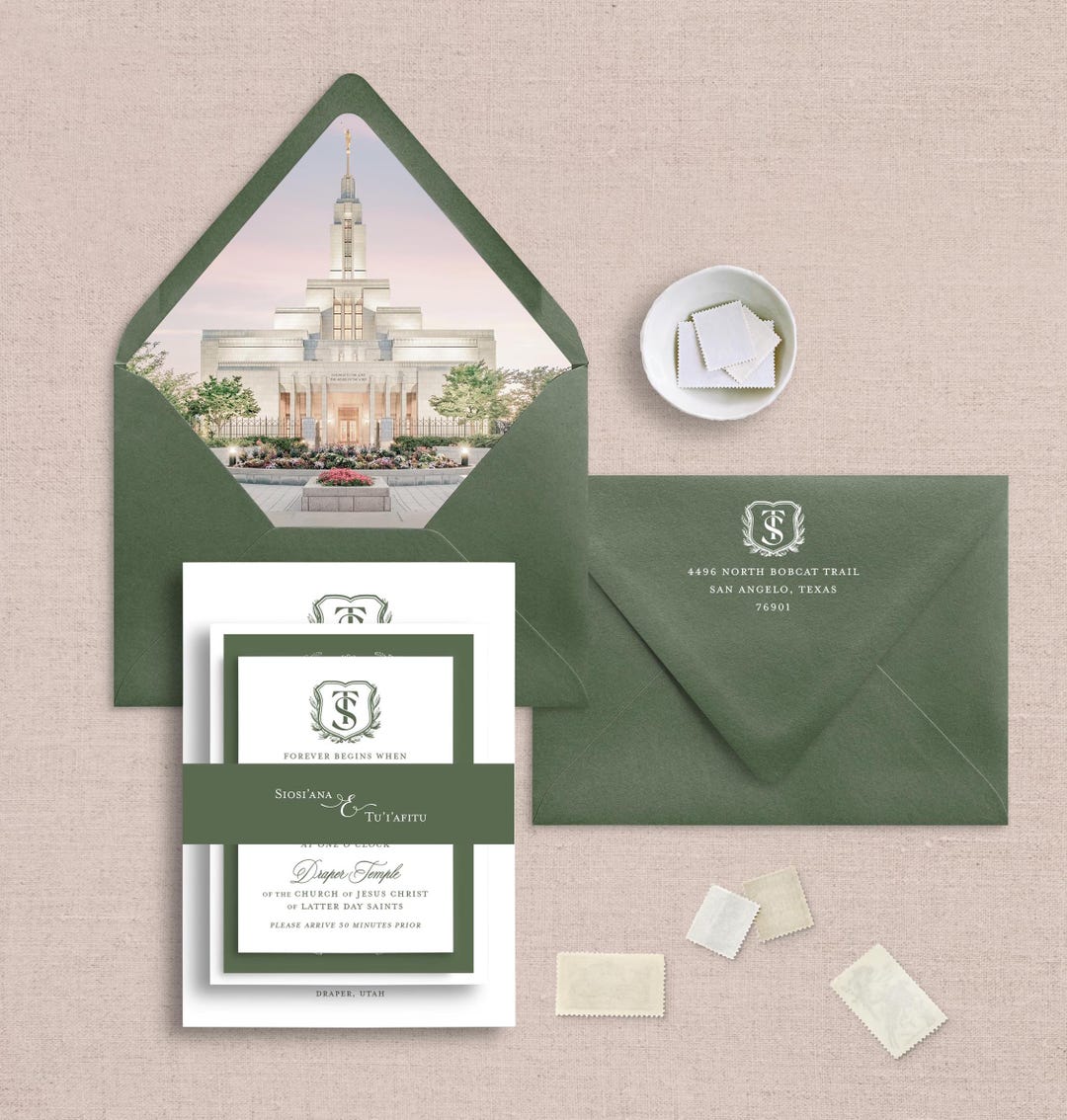 LDS Temple Wedding Invitation Suite | Elegant Custom Wedding Crest ...