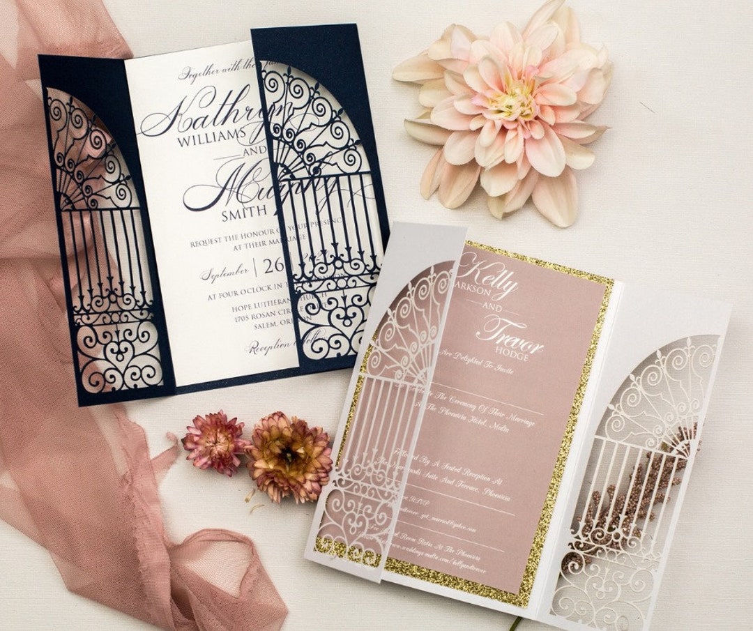 Wedding Invitations, Custom Invitations, Laser Cut Invitations, Pocket ...