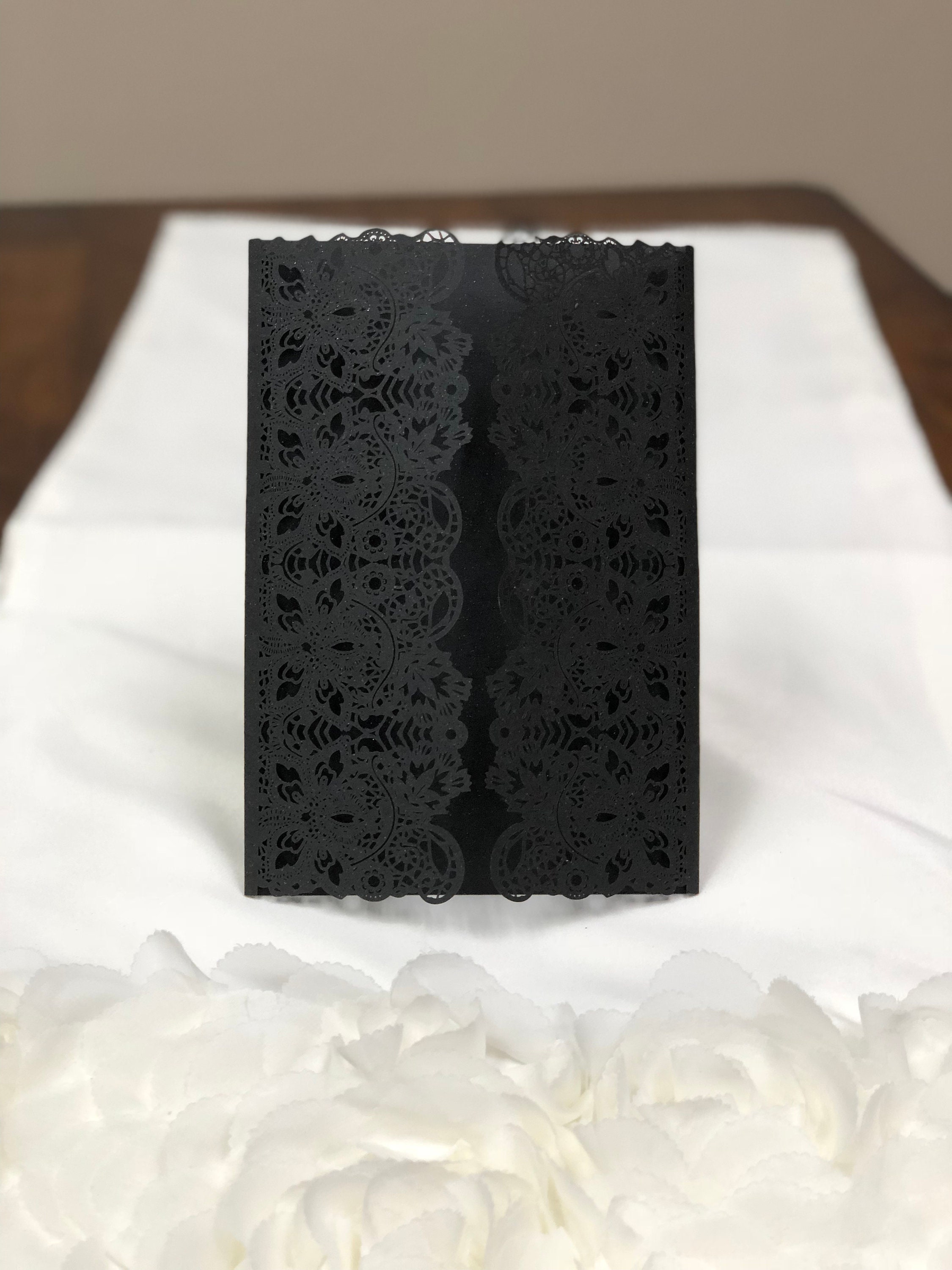 Lace Laser Cut Wedding Invitation Pocket: Black DIY Jacket (5x7.3) - Etsy