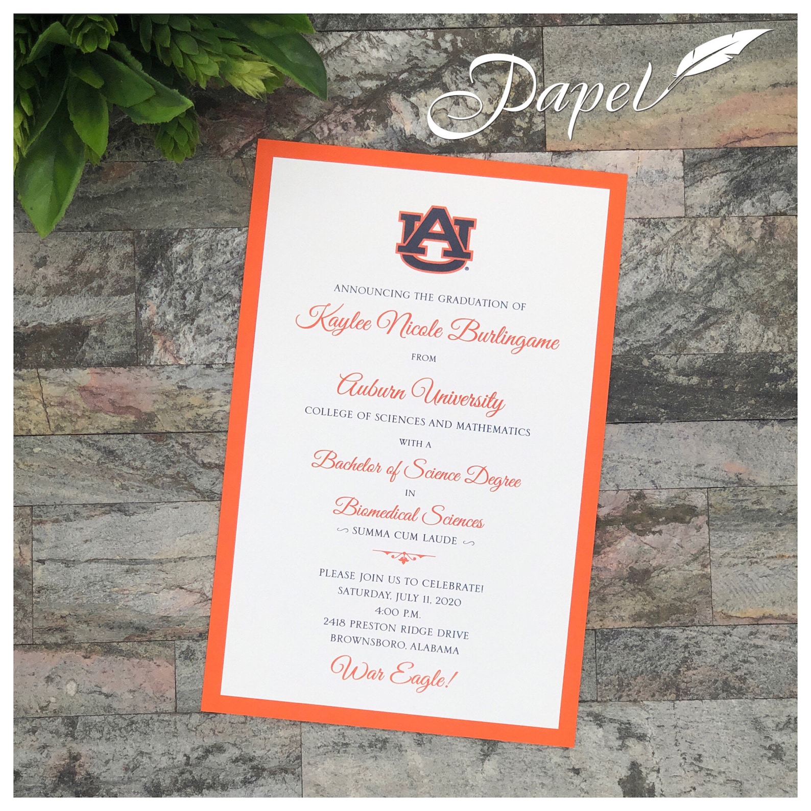 Auburn University Graduation Invitation: Custom Announcement Card - Etsy