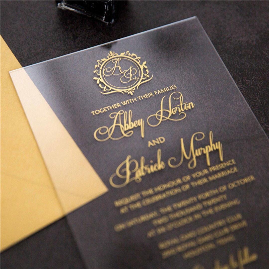 Custom Acrylic Wedding Invitation: 5x7 Screen Printing, Gold Invite - Etsy