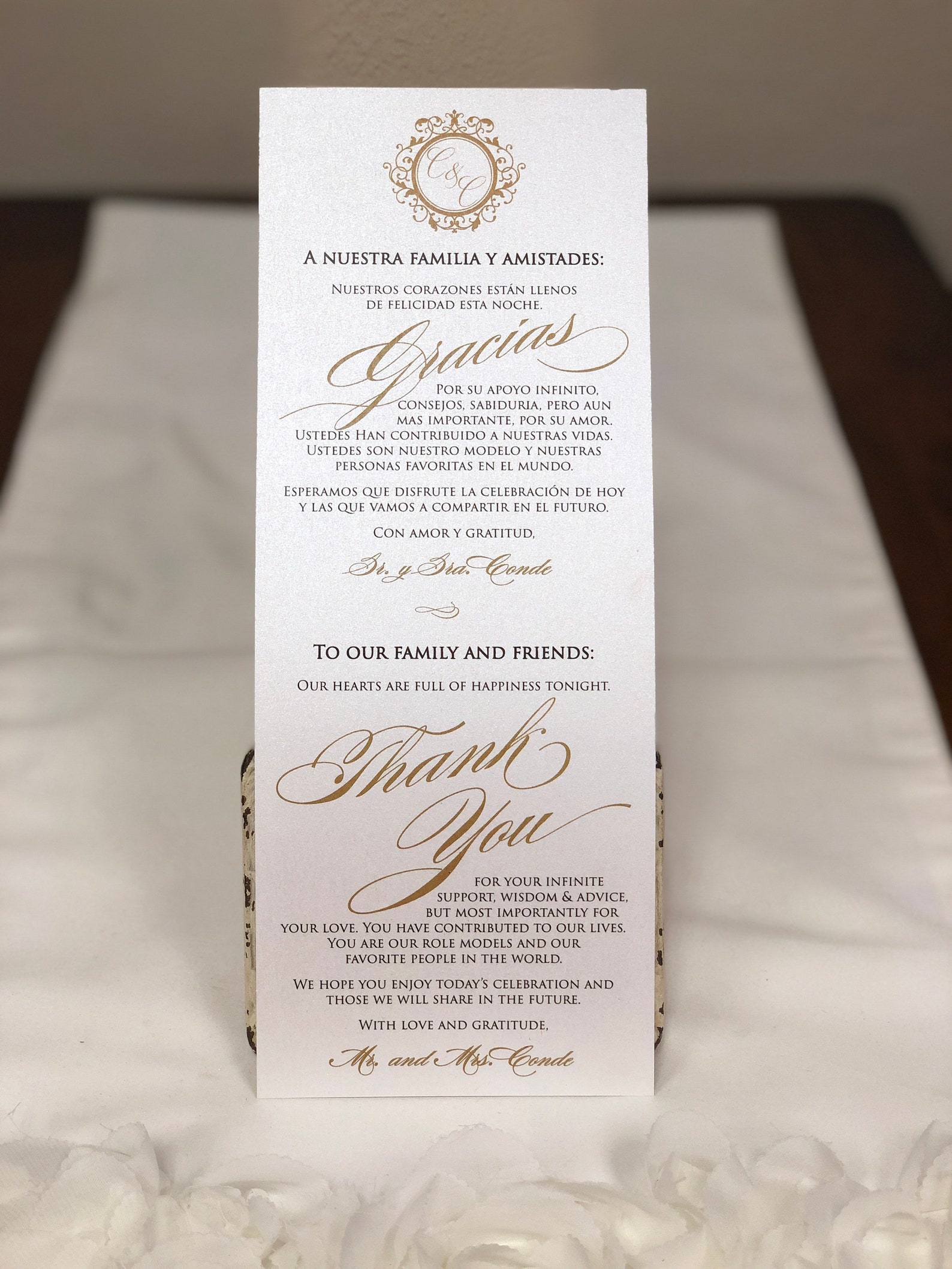 Thank You Wedding Card Spanish and English Tall Custom - Etsy