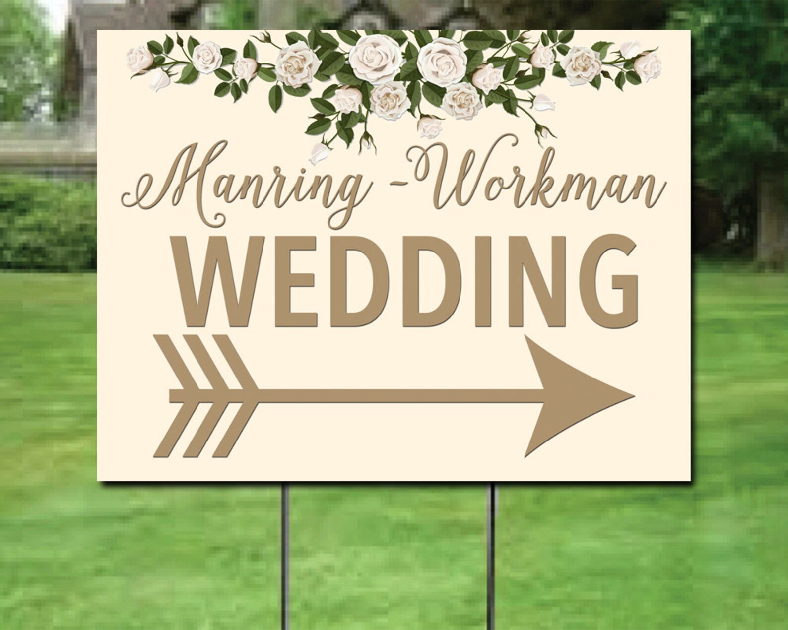 Wedding Directions Yard Sign White Roses Ivory Gold Double | Etsy