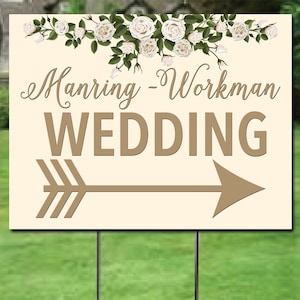 Wedding Directions Yard Sign White Roses Ivory Gold Double Sided ...