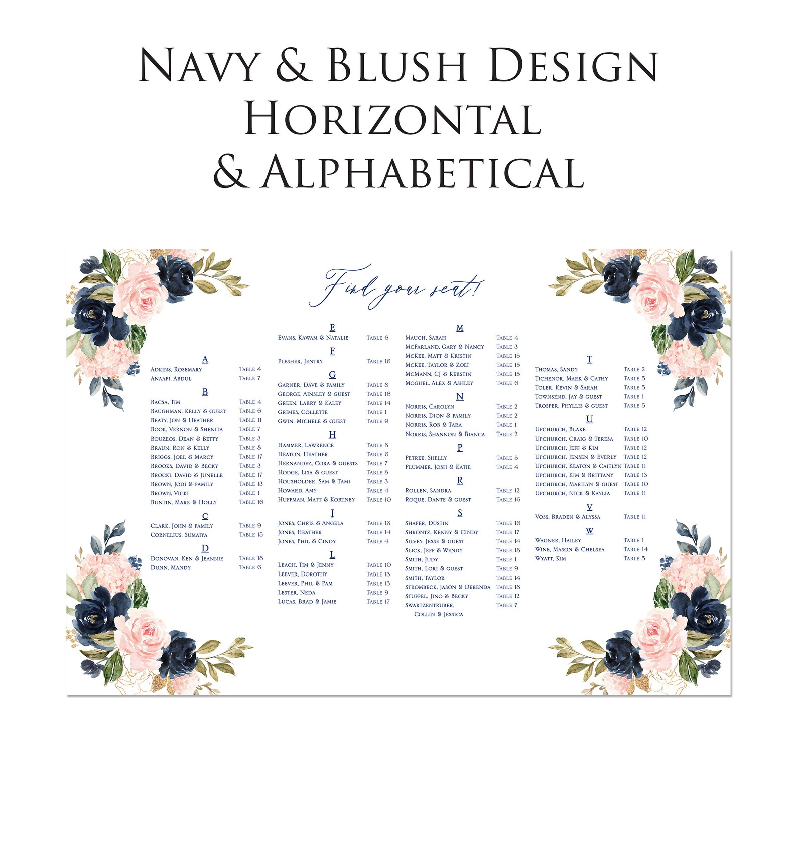 Wedding Table Chart Seat Assignment Sign PRINTED NOT DIGITAL - Etsy