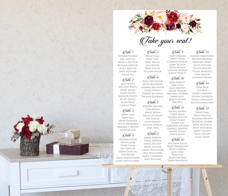 Wedding Table Chart Seat Assignment Sign PRINTED NOT DIGITAL | Etsy