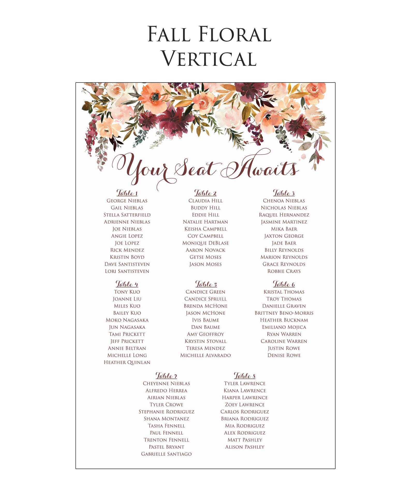 Wedding Table Chart Seat Assignment Sign PRINTED NOT DIGITAL - Etsy
