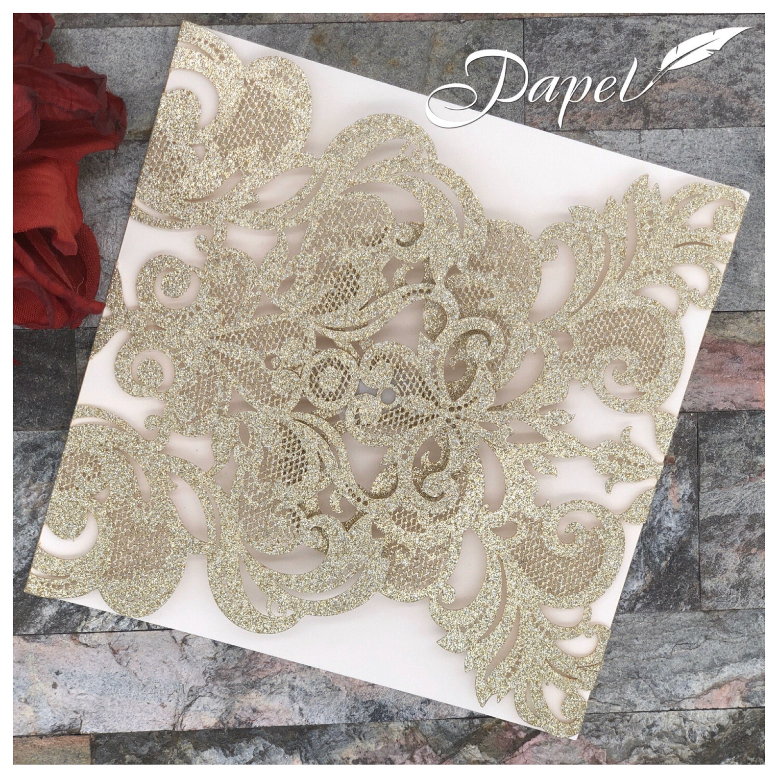 Glitter Lace Pocket ONLY Gorgeous Laser Cut Wedding Invitation - Etsy