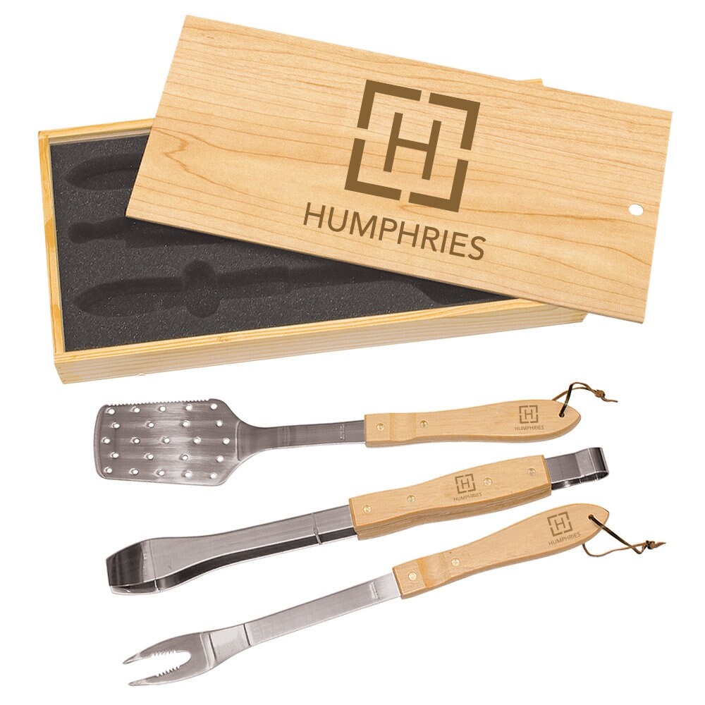 Custom Engraved Wood Grill Set BBQ 3 Piece Housewarming Gift | Etsy