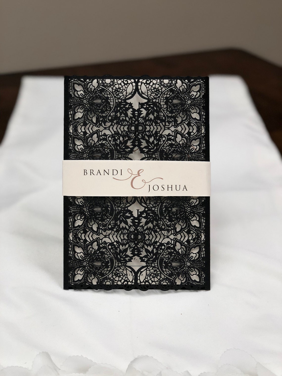 Black Lace Laser Cut Wedding Invitations: Glittering Pockets - Etsy