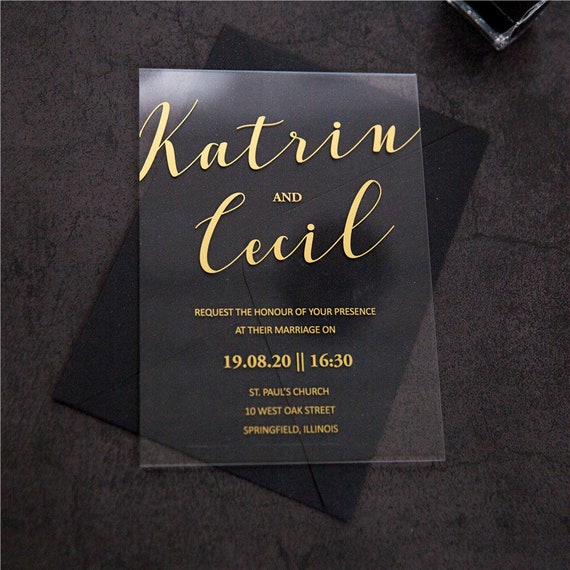 Custom Acrylic 5x7 Wedding Invitation With Screen Printing 2mm Thick Acrylic Invitations Acrylic Wedding Invitations Gold Invite Etsy Ireland