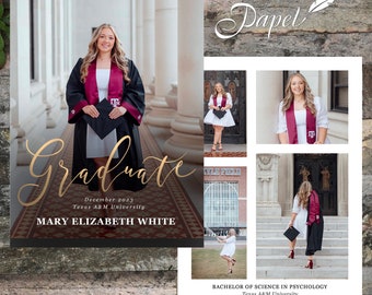 Maroon White Aggie Texas A&M Graduation Invitation Announcement - Etsy