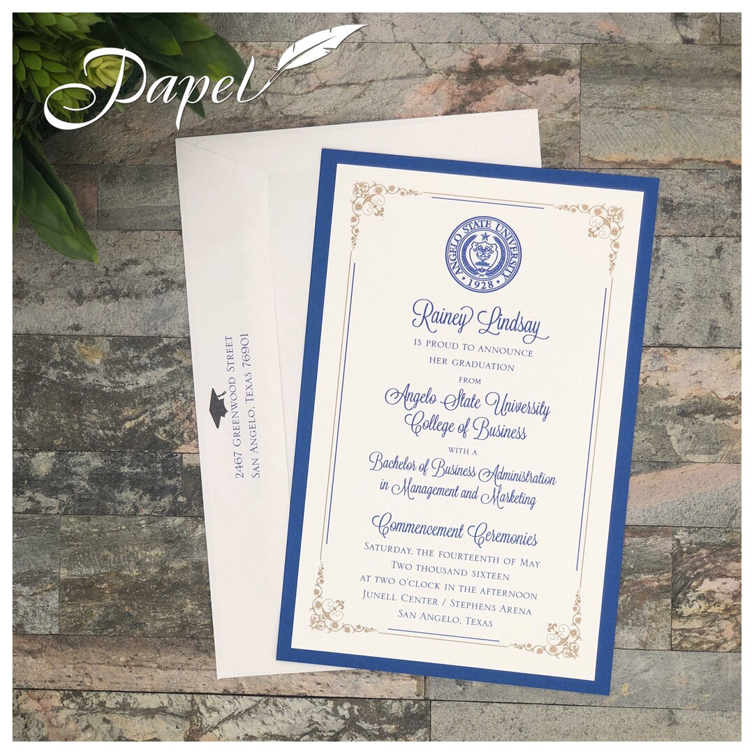 Angelo State Graduation Announcement, ASU Graduation Invitation, Custom ...