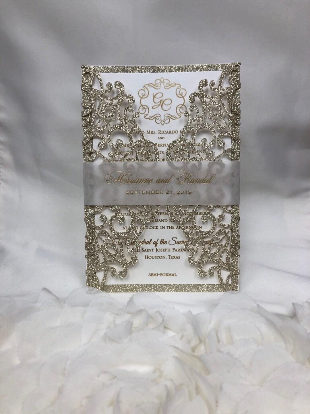 Gold Glitter Laser Cut Wedding Invitations: Champagne Pockets - Etsy
