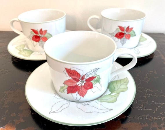 Vtg Block Spal Poinsettia Cup-and-saucer Sets Set of Three - Etsy