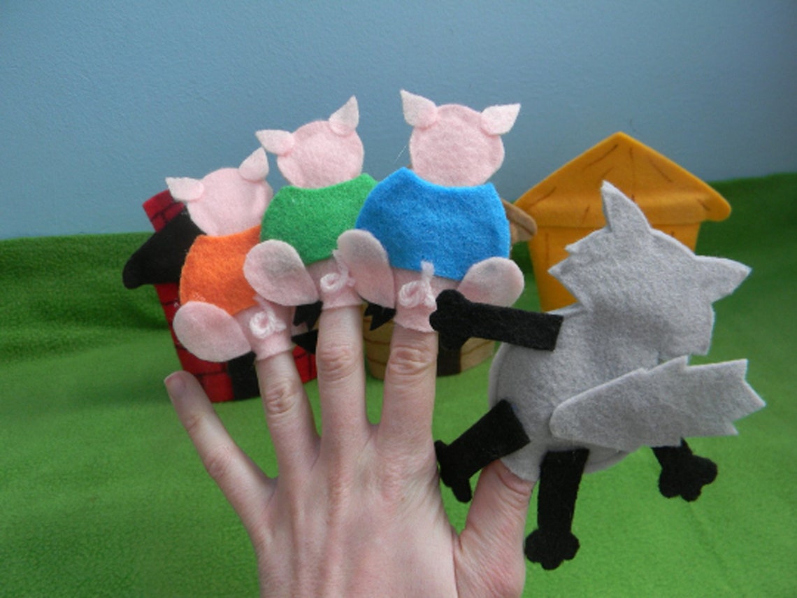 Three Little Pigs Finger Puppet Play Set - Etsy