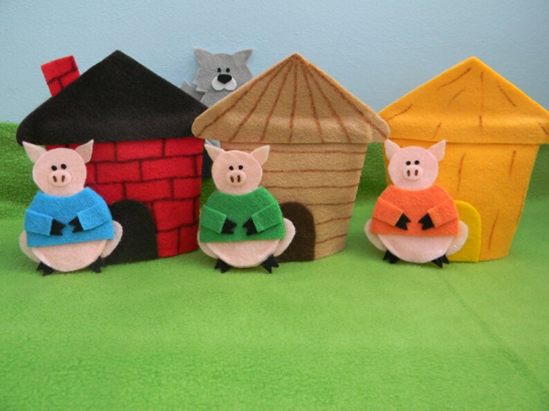 Three Little Pigs Finger Puppet Play Set - Etsy