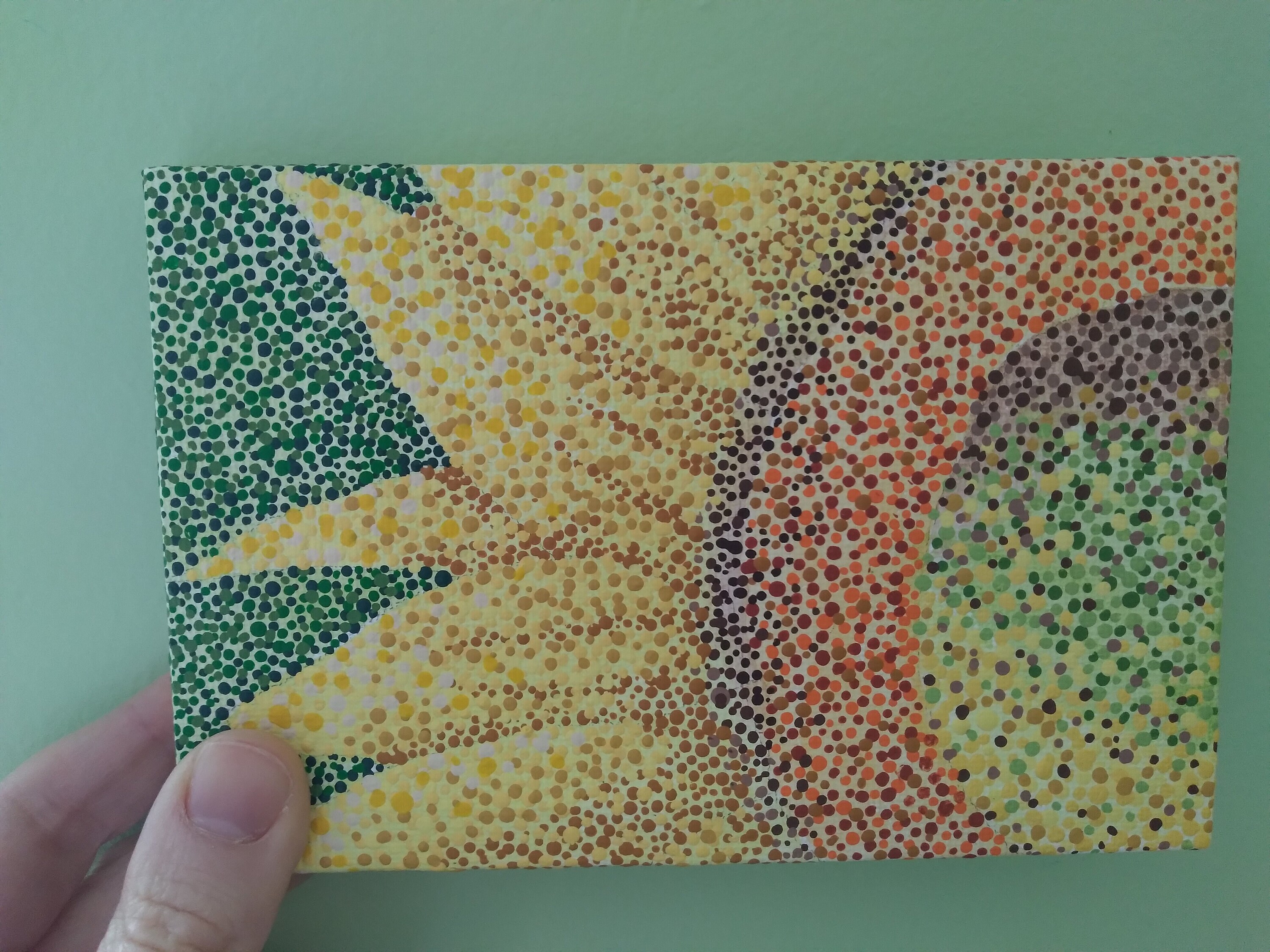 Mini Pointillism Nature Sunflower Painting, 4x6 Inches/home or Office ...