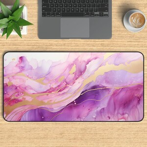 Pink Gold Marble Deskmat Gaming Mouse Pad Large Mousepad, Stitched ...