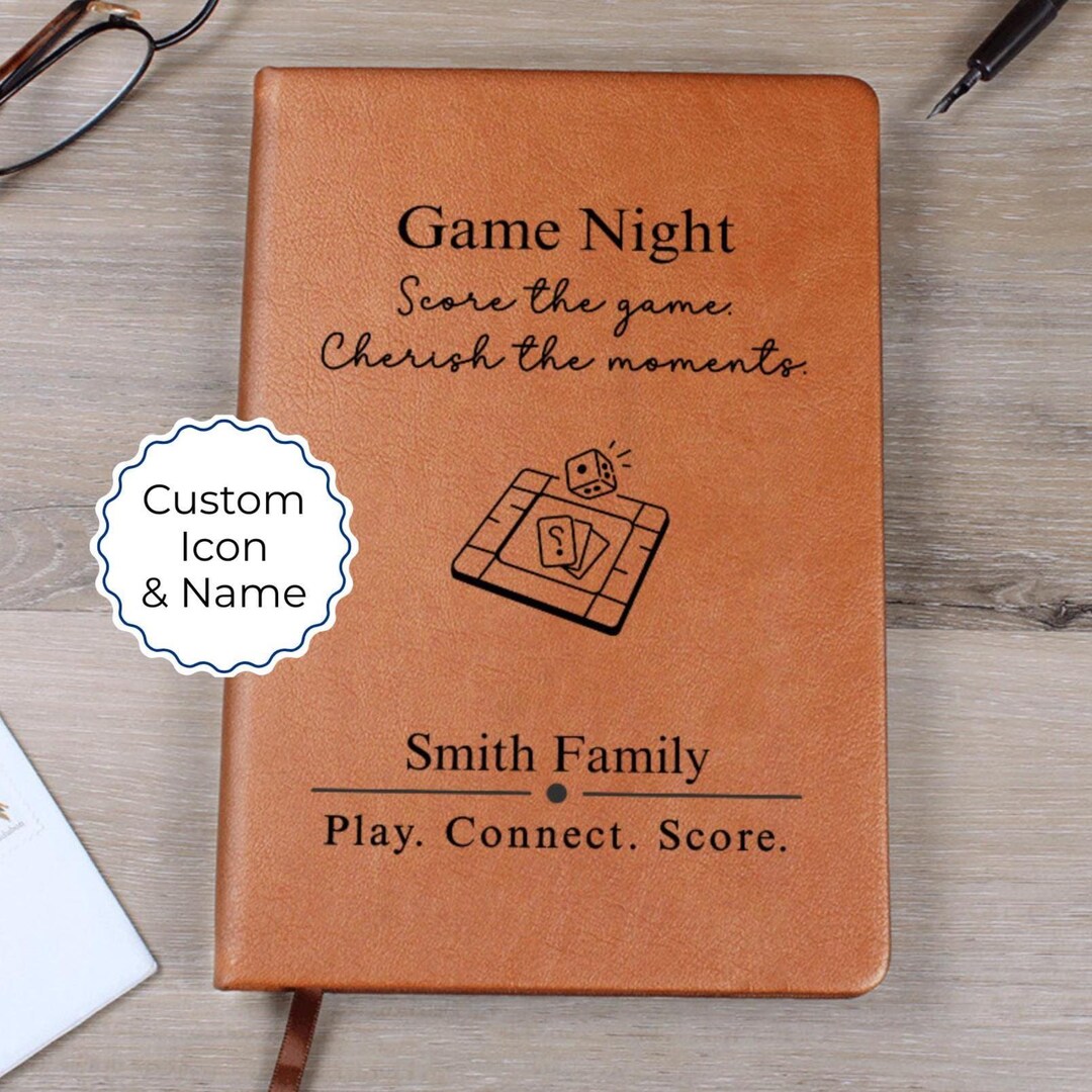 Game Night Score Book Personalized Journal, Custom Name Vegan Leather ...