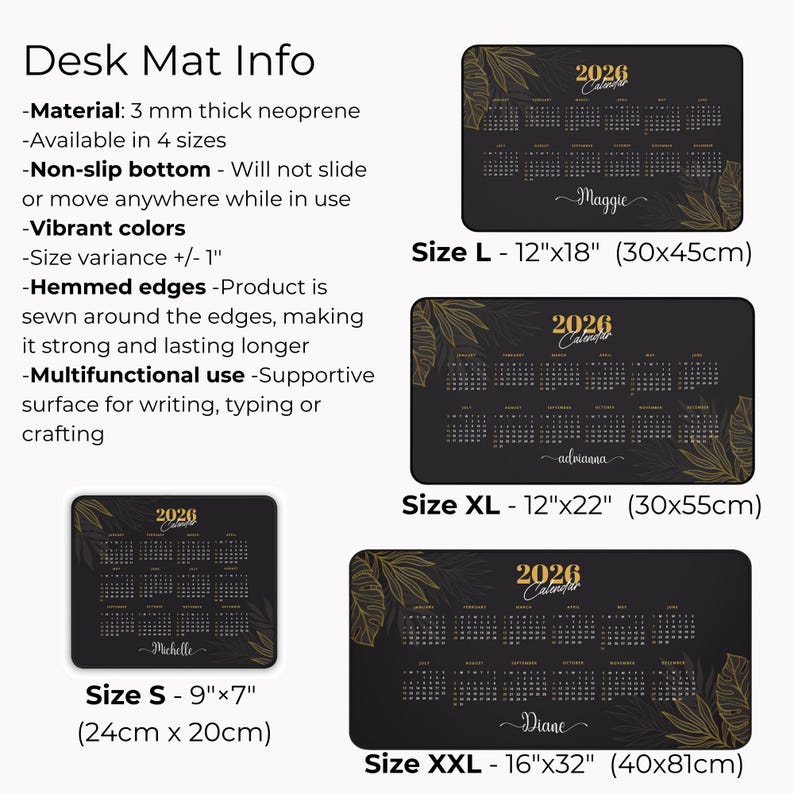 Personalized 2026 Calendar Desk Mat, Custom Name Mouse Pad Large ...