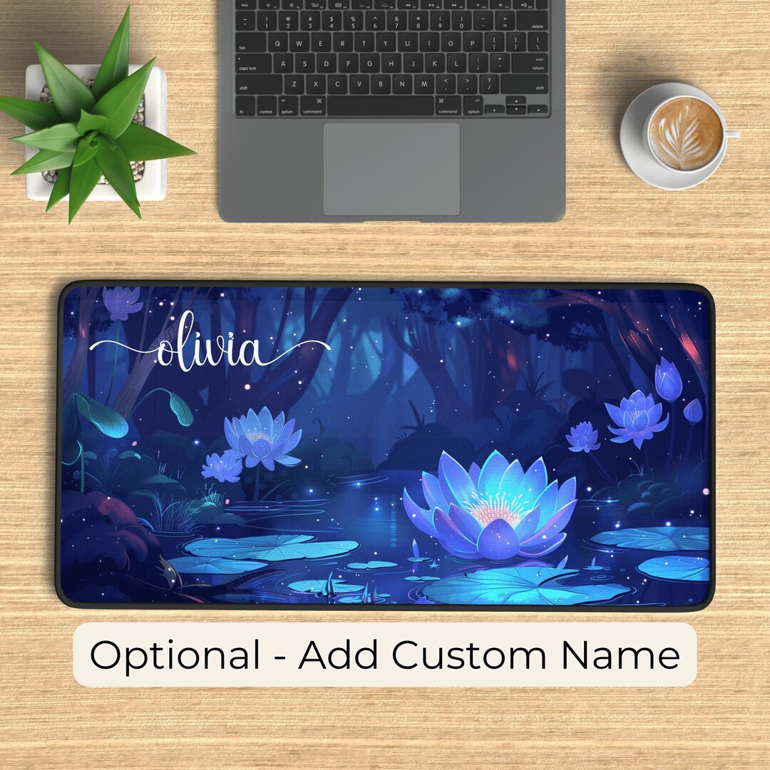 Night Forest Mat, Dark Cottagecore Desk Mat, Blue Lotus Desk Pad ...
