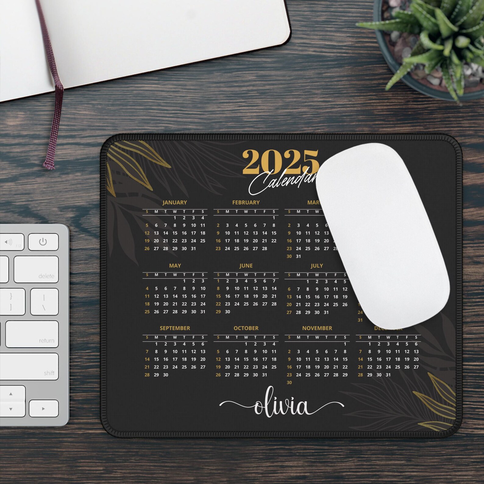 Personalized 2025 Calendar Desk Mat, Custom Name Mouse Pad Large ...