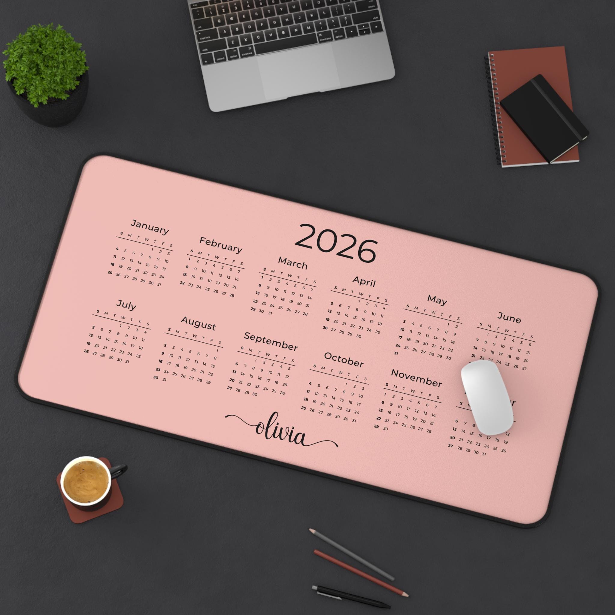 Personalized 2026 Calendar Desk Mat, Custom Name Mouse Pad Large ...