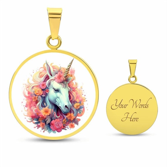 Unicorn Necklace Gold or Silver Engraved Pendant Personalized Magical Winged Pony Jewelry Mythical Unicorn Gift For Her Women Girl D06