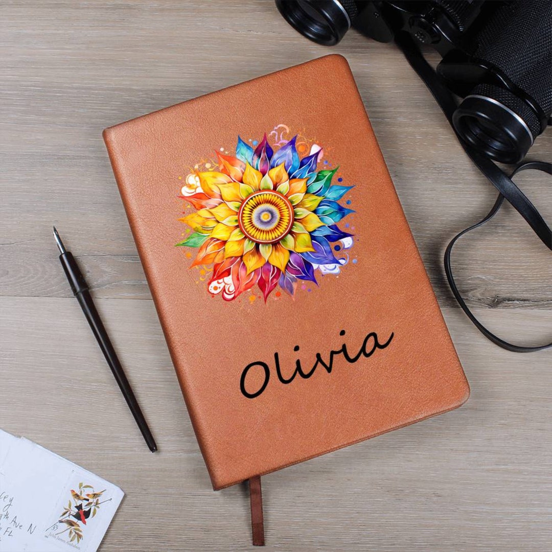 Personalized Vegan Leather Journal, Customized Chakra Flower Journal ...