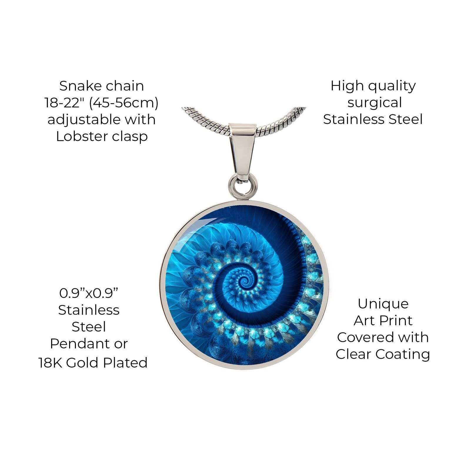 Fibonacci Spiral Fractal Sacred Geometry Necklace, Fibonacci Jewelry ...