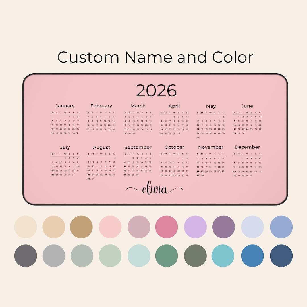 Personalized 2026 Calendar Desk Mat, Custom Name Mouse Pad Large ...