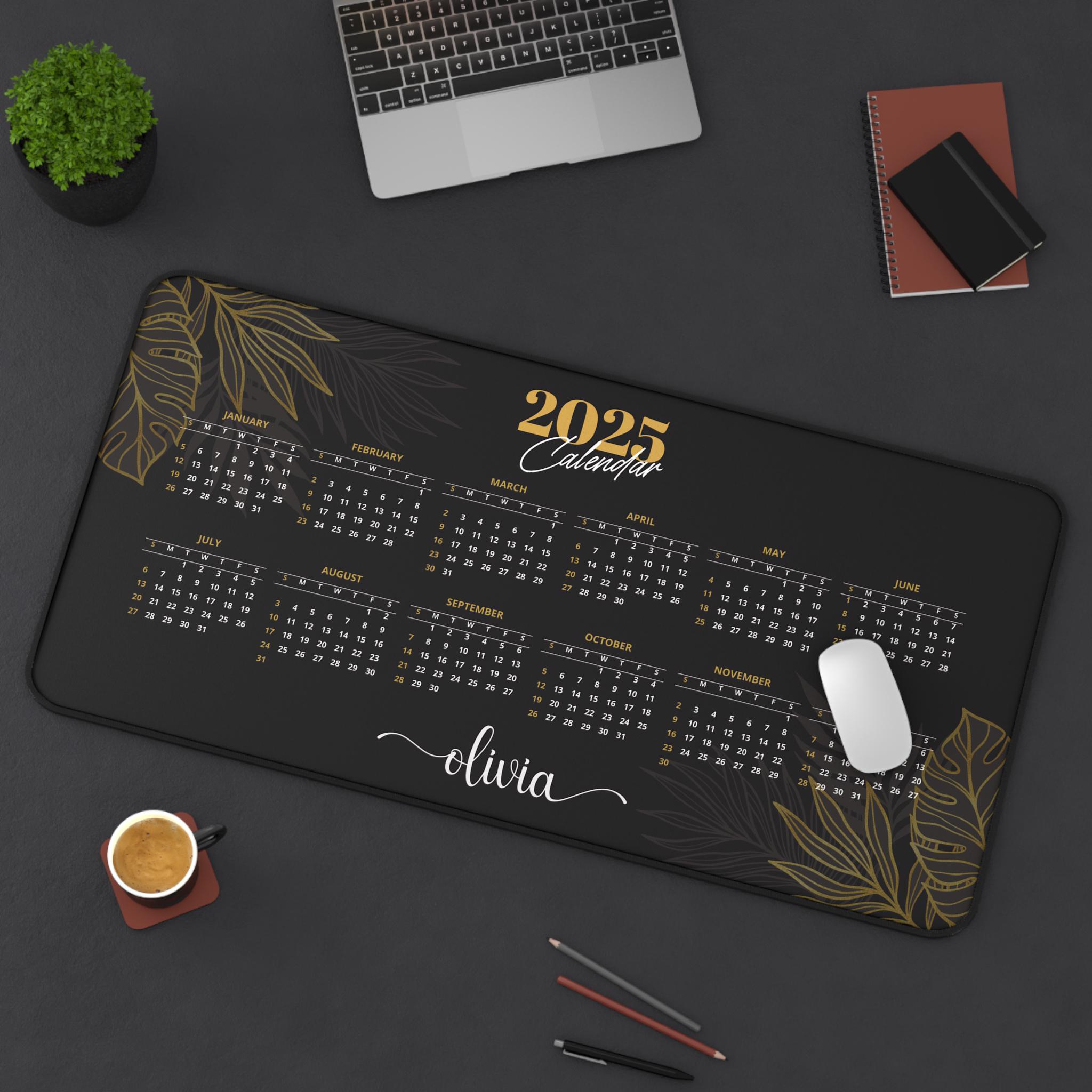 Personalized 2025 Calendar Desk Mat, Custom Name Mouse Pad Large ...
