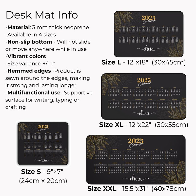 Personalized 2025 Calendar Desk Mat, Custom Name Mouse Pad Large ...